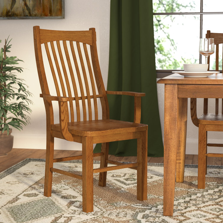 Loon Peak® Corwin Solid Wood Slat Back Arm Chair In Mission Oak